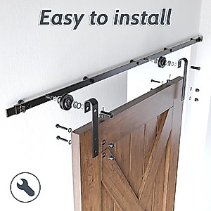 SANKEYTEW 6FT Barn Door Hardware Kit, Sliding Barn Door Hardware kit Heavy Duty, Lite Version- Combination Track Required- Easy to Install- Manual Included- Black (J-L-5)