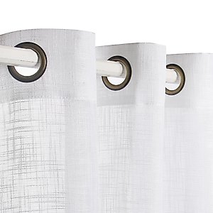 VOILYBIRD Palma Bronze Grommet Semi Sheer Curtains 84 Inch Length Light Filtering Draperies for Patio Door (52''W x 84''L, 2 Panels, White)