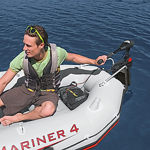 INTEX 12 Volt 8 Speed Transom Trolling Motor Bundled with Motor Mount Kit and Mariner 4 Person Inflatable Fishing Boat & Accessories Set
