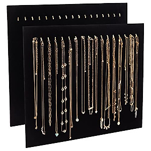 Genie Crafts 2 Pack Jewelry Display for Selling, Black Velvet Boutique Necklace Stands, Boards with Hooks for Pop Up Shop (14.6 x 11.9 x 4.5 In)