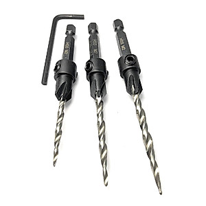 FTG USA Wood Countersink Drill Bit Set #6#8#10 Set Countersink HSS M2 Tapered Drill Bits, Quick Change 1/4 inch Hex Shank Countersink Bit, 1 Allen Wrench, and 6 Storage Containers for Countersinks