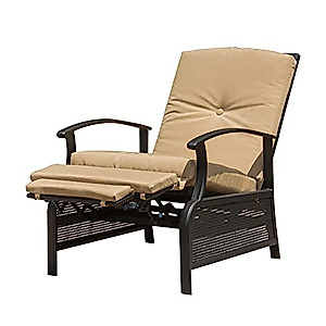 domi outdoor living Adjustable Patio Recliner Chair Metal Outdoor Reclining Lounge Chair with Removable Cushions (Beige)