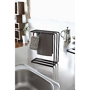 YAMAZAKI Dish Home Dishcloth Hanger | Steel | Towel Holder, One Size, Black