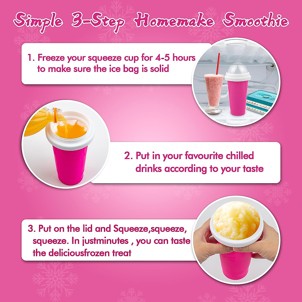 Slushie Maker Cup - DIY Magic Slushy Maker Squeeze Cup for Homemade Milk Shake Ice Cream Maker, Portable Smoothie Squeeze Cup for Juices and Milk, Birthday Gifts for Friends&Family(Pink)
