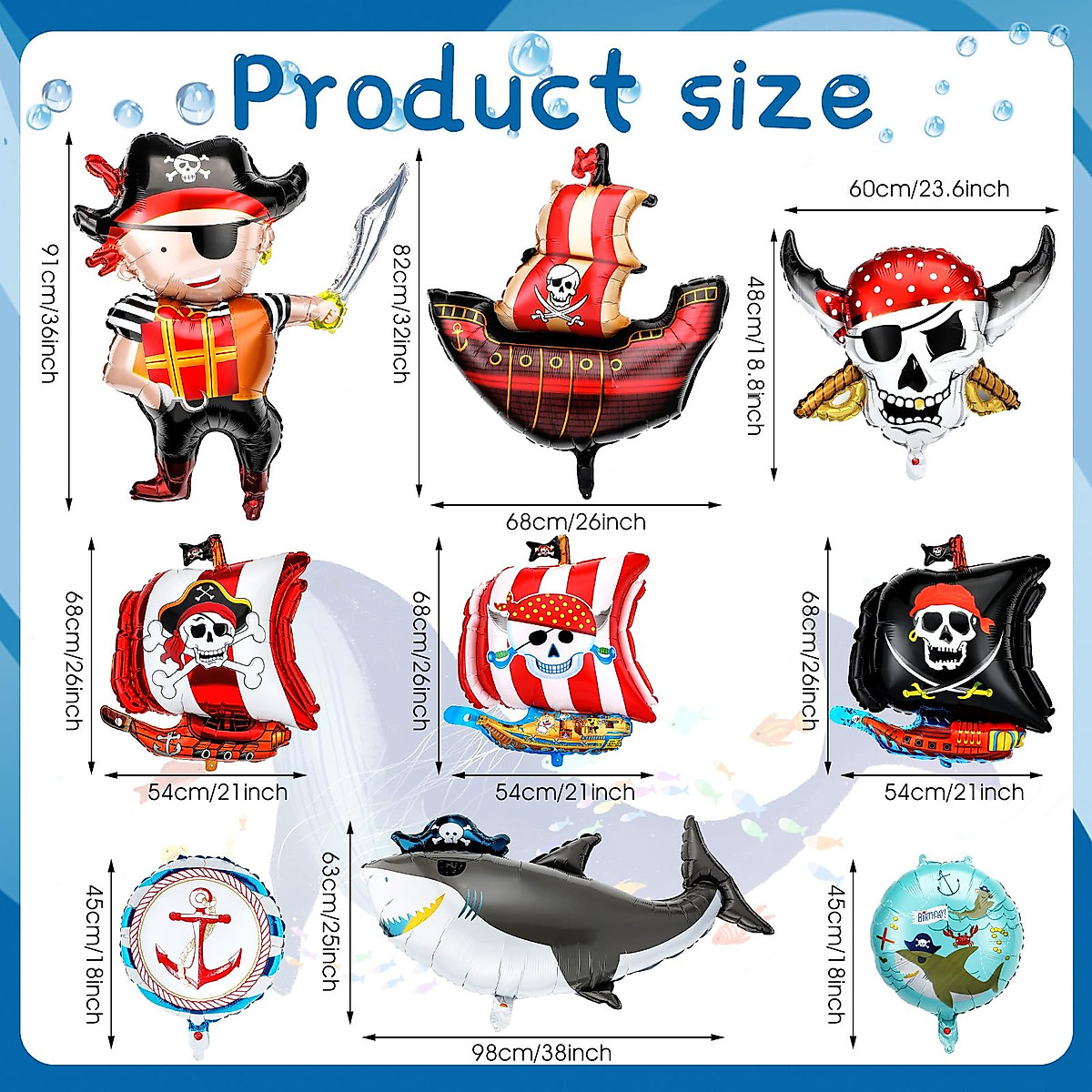 10 Pcs Pirate Ship Foil Balloons Pirate Birthday Party Supplies Pirate Party Decorations Ocean Birthday Decorations Pirate Balloons Pirate Ship Skeleton Shark Balloon for Birthday Party Supplies