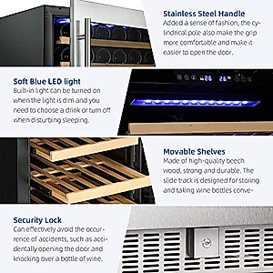 Joy Pebble Wine Cooler 28 Bottle Dual Zone Built-in Wine Cellar with Stainless Steel & Double-Layer Tempered Glass Door and Temperature Memory Function