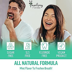 Traveling Panda Mini Travel Bamboo Toothbrush Kit with 2 Soft Bristle Toothbrushes and Mint Toothpaste Tablets, 2X 10 Tabs