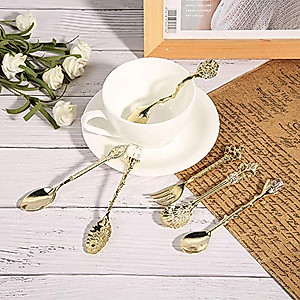 Spoon, 6Pcs Set Innovative Vintage Retro Zinc Alloy Spoons Fork Set Cutlery Kitchen Accessory for Mixing and Stirring Drinks, Cocktails, Milk (Gold (auspicious knot fork handle))