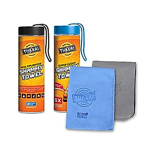 TIIKERI Super Absorbent Shammy Towel for Cars Drying - Blue,Multi-Use Chamois Cloth for Cars Boat Sports Furniture etc-Black, 26"x17" 2 PKS Scratch-Free Chamois Towels