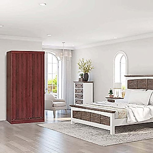 Better Home Products Modern Wood Double Sliding Door Wardrobe Mahogany