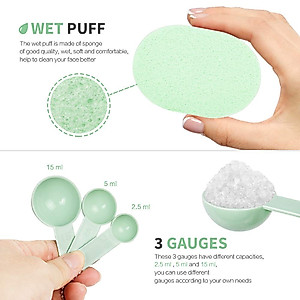 Teenitor Facial Mask Mixing Bowl Set, DIY Facemask Mixing Tool Kit with Silicon Face Mask Brush Facial Mask Bowl Stick Spatula Gauges Puff, Pack of 8, Green