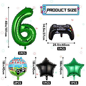 6Pcs Video Game Balloons, Video Game Controller Birthday Number Mylar Foil Balloon, Video Game Party Supplies Game On Birthday Decorations (6th)
