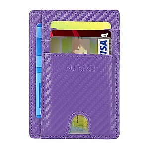 RUNBACH Slim Wallet,Minimalist Thin Front Pocket Leather Wallet RFID Blocking Secure Card Holder for Men Women,Gift-Boxed (Purple)