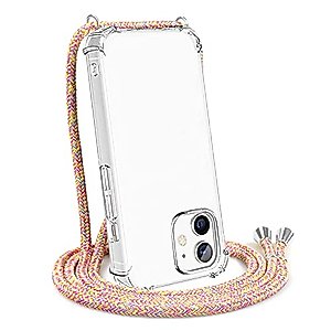YESPURE Crossbody Case for iPhone 12/12Pro,Shockproof Case for iPhone 12/12Pro [ with Adjustable Lanyard Strap ] Clear Soft Slim Thin TPU Anti Scratch Protective Cover - Rainbow Yellow