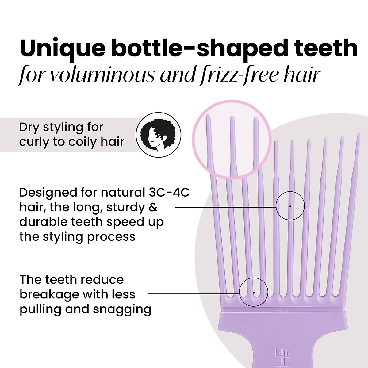 Tangle Teezer | The Hair Pick for Curly Hair | Adds Lift, Volume, Preserves Curl, Reduces Frizz | Lilac