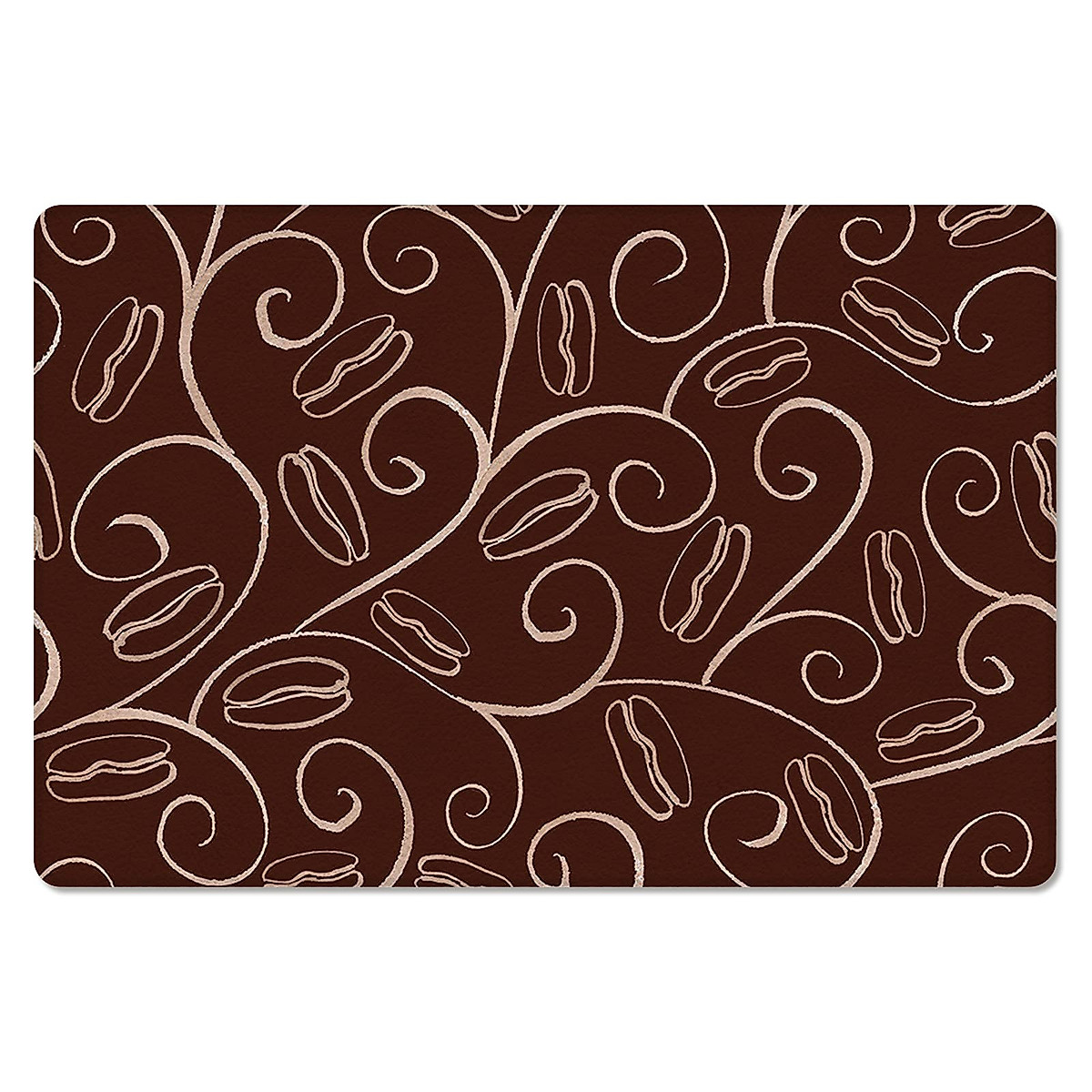 Abstract Coffee Bean Line Antifatigue Kitchen Bath Door Mat Cushioned Runner Rug, Washable Welcome Floor Sink Mat, Retro Brown Waterproof & Non-Slip Comfort Standing Doormat for Kitchen, 24"x36"