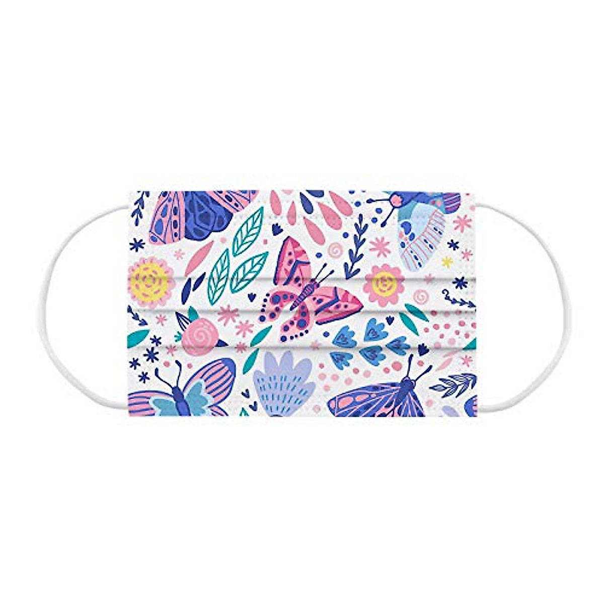Disposable Face Masks, Yassk 3 Layer Butterfly Printed Face Masks with Elastic Ear Loop, Breathable Masks-Dust Air Pollution Protection for Adults (Butterfly-C)