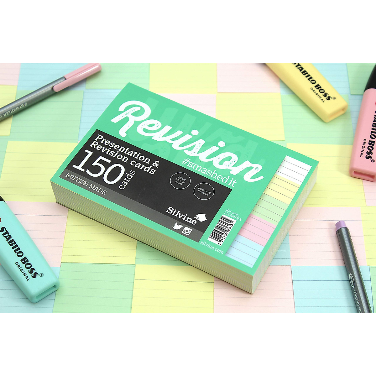 Silvine Luxpad A6 Lined Revision & Presentation Cards - Assorted Colours + White. 150 Cards Per Pad (6x4)