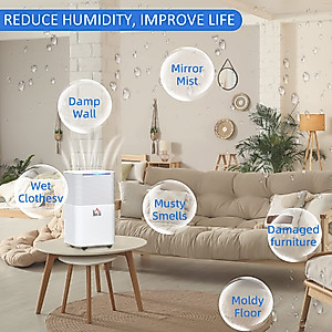 HOMCOM 1260 Sq. Ft Portable Electric Dehumidifiers with 3 Color Lights, LED Display, Quiet Dehumidifier for Basements, Bedroom, Bathroom, Closet, RV, 21pt/Day, White