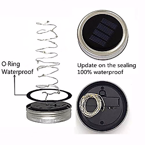 Cynzia Solar Mason Jar Lights, 6 Pack 10 LED Jar Lid String Lights with 6 Hangers(No Jars), Waterproof Fairy Firefly Light for Garden, Patio, Outdoor, Yard, Lawn Decor(Cold White)