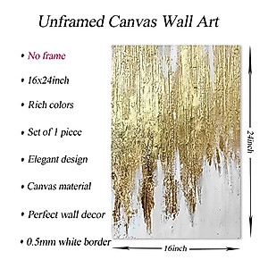 Gold Abstract Canvas Wall Art Gold Foil Modern Textured Artwork Gold Textured Print Abstract Textured Painting Glitter Abstract Wall Art Gold and White Modern Painting Living Room 16x24inch No Frame