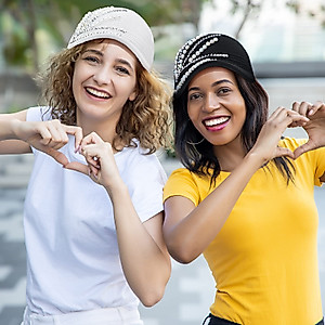 2 Pieces Studded Rhinestone Crystals Ponytail Hat Bling Mesh Baseball Caps Studded Rhinestone Black and White Adjustable Visors Sport Golf Sun Visor Open Top Beach Visor for Women Men Summer Outdoor