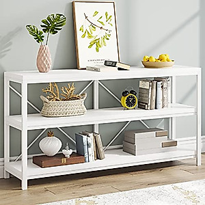LITTLE TREE 55 Inch Long Sofa Console Table with Storage Shelves, 3 Tiers TV Stand for Living Room