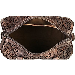 DIOPHY Genuine Leather Laser Cut Tote Handbag 150246 Grey