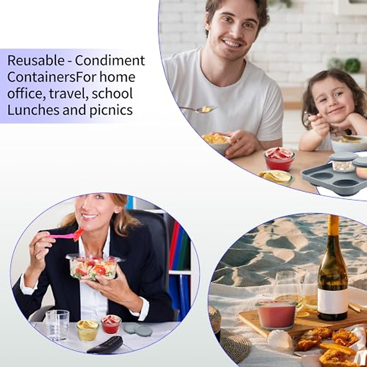 Pudy Roll 4 Pack 4.5 Oz Glass Condiment Containers With Leakproof Lid, Reusable Dipping Sauce Cups Set, BPA-Free, Grey