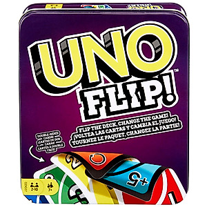 Mattel Games UNO Flip! Card Game for Kids, Adults & Family Night with Double-Sided Cards in Collectible Storage Tin (Amazon Exclusive)