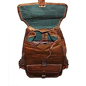 20" Retro Travel Rucksack Backpack Brown Leather Bag for Men Women