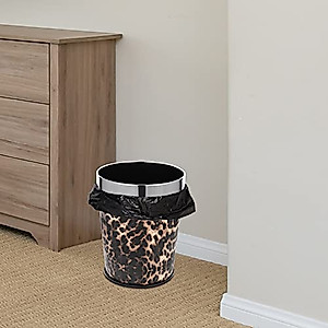 GLSTOY Garbage Storage Leopard Ring Pattern Style Buckets Holder Container Open Trash Paper Bathroom Laundry Kitchen Can Rooms Round Bucket with and Household Basket Kids Bag Fixed Metal