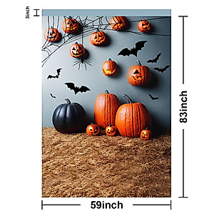 Avezano Halloween Backdrop Black Bats Scary Pumpkin Backdrop Spider Web Hay Fall Backdrops for Baby Shower Kids Family Portrait Photoshoot Studio Props (5x7ft, 59x83inch)