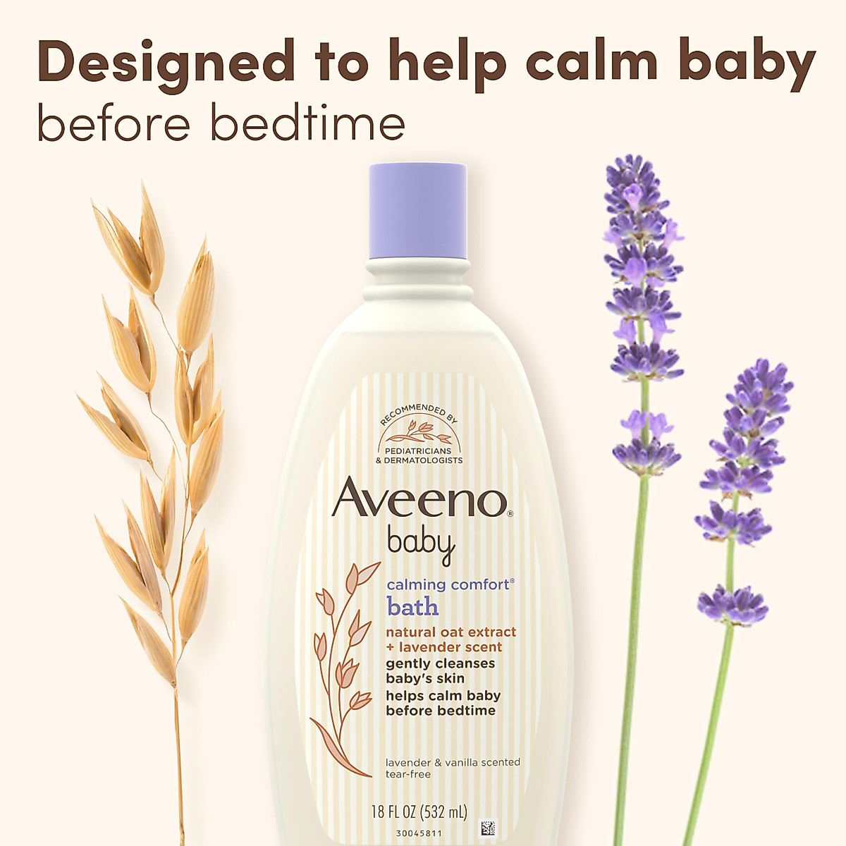 Aveeno Baby Calming Comfort Bath with Relaxing Lavender & Vanilla Scents, Hypoallergenic & Tear-Free Formula, Paraben- & Phthalate-Free, 18 Fl Oz (Pack of 1)