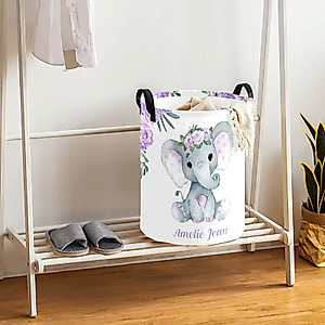 Purple Elephant Girl Rose Storage Bin, Waterproof Oxford Fabric Clothes Basket Organizer for Laundry Hamper,Toy Bins,Gift Baskets, Bedroom, Clothes,Baby Nursery