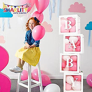 Sharlity Baby Boxes with Letters for Shower, 4 Pcs Balloon 16 Gender Reveal Decorations, Birthday Party Decorations (White)