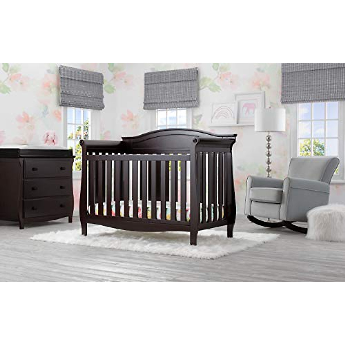 Delta Children Lancaster 4-in-1 Convertible Baby Crib & Twinkle Stars Waterproof Fiber Core Crib and Toddler Mattress, Dark Chocolate