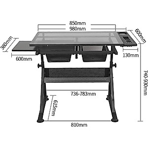 XiVue Drafting Table with Storage, Height Adjustable Tiltable Art Desk, Glass Panel Drawing Desk, for Work Study Painting Craft Table