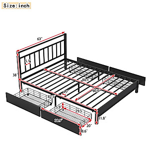 BIADNBZ Queen Size Storage Platform Bed with 4 Drawers,Sturdy Metal Low Bedframe with Headboard for Bedroom Guest Room,No Box Spring Needed, Black