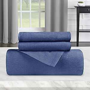 Superior Flannel Cotton Duvet Cover Set, Warm Fuzzy Comforter Cover, Cozy Bedding Essentials for Adults, Kids Bedding, Secure Button Closure, Includes 1 Duvet Cover, 1 Pillow Sham, Twin, Navy Blue