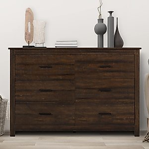 LTMEUTY Dresser for Bedroom - Wooden Dresser with 6 Drawers, Double Dresser, Oak Storage Drawer Cabinet, Chest of Drawer, Farmhouse Bedroom Furniture, Brown