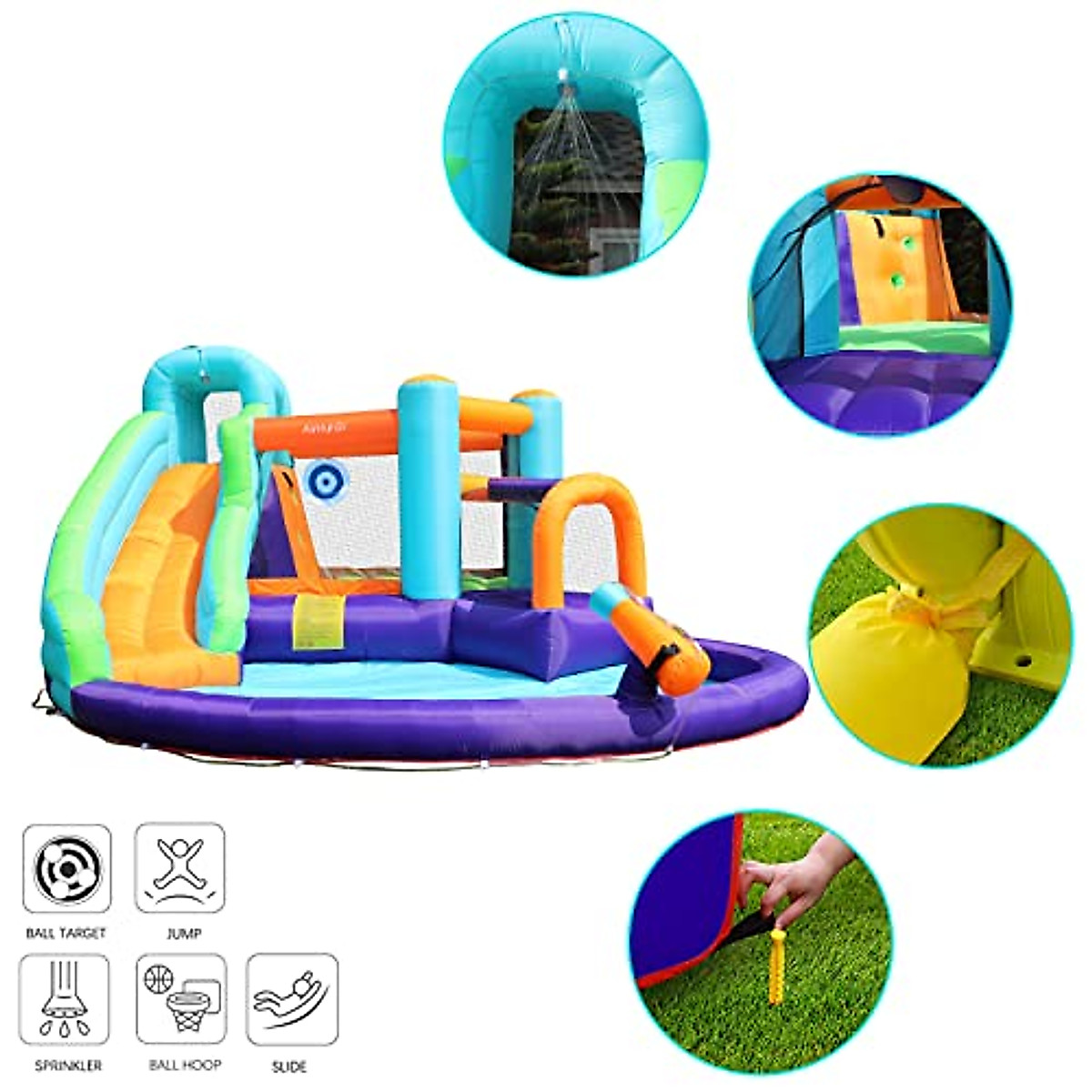 AirMyFun Inflatable Water Slide, Water Bouncy House for Wet and Dry with Climbing Wall, Jumping and Splash Pool,Water Bounce House with Slide for Big Kids