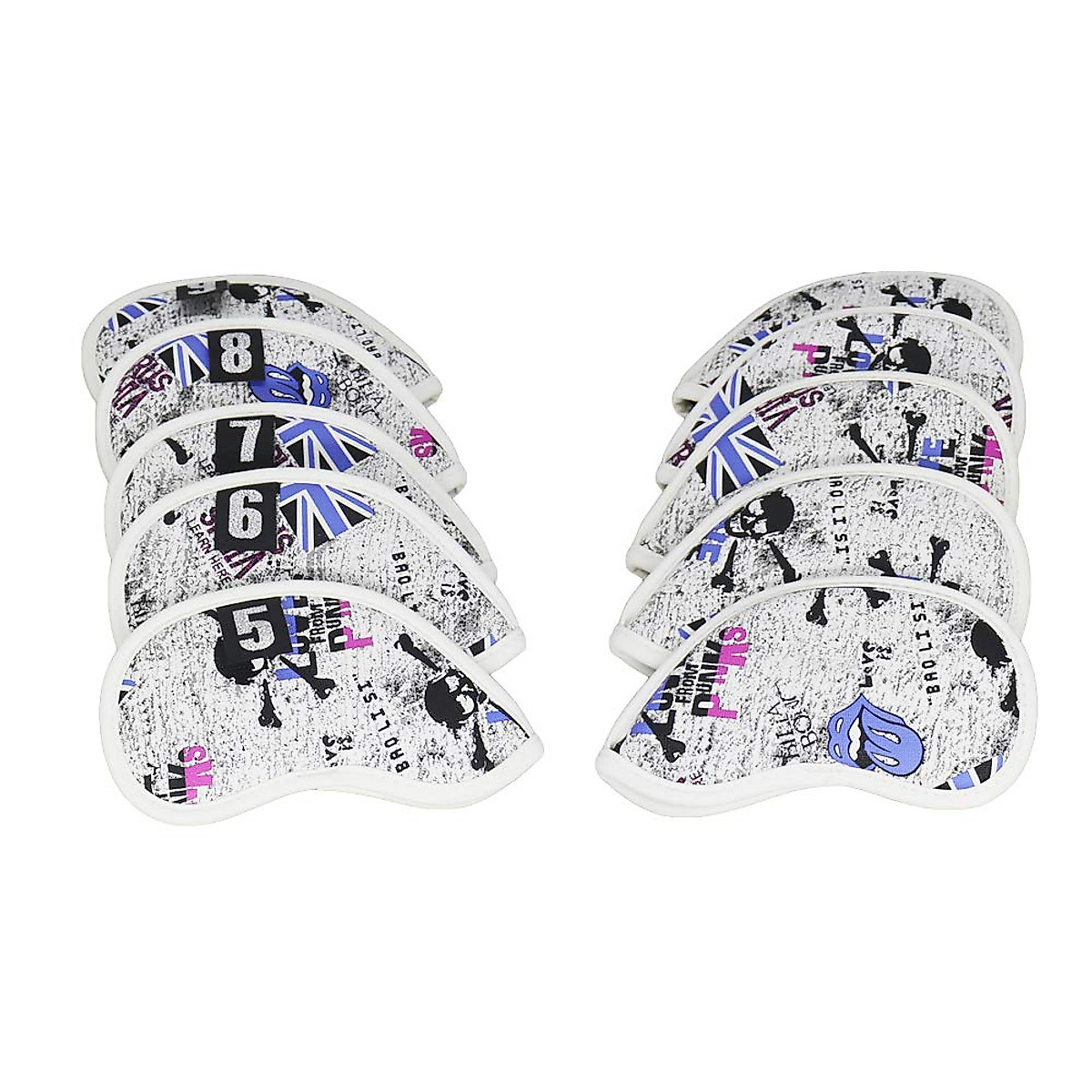 SEACLOUD 10pcs Golf Iron Head Cover UK Flag Putter Cover with Magnetic Closure Golf Club Headcover Blue