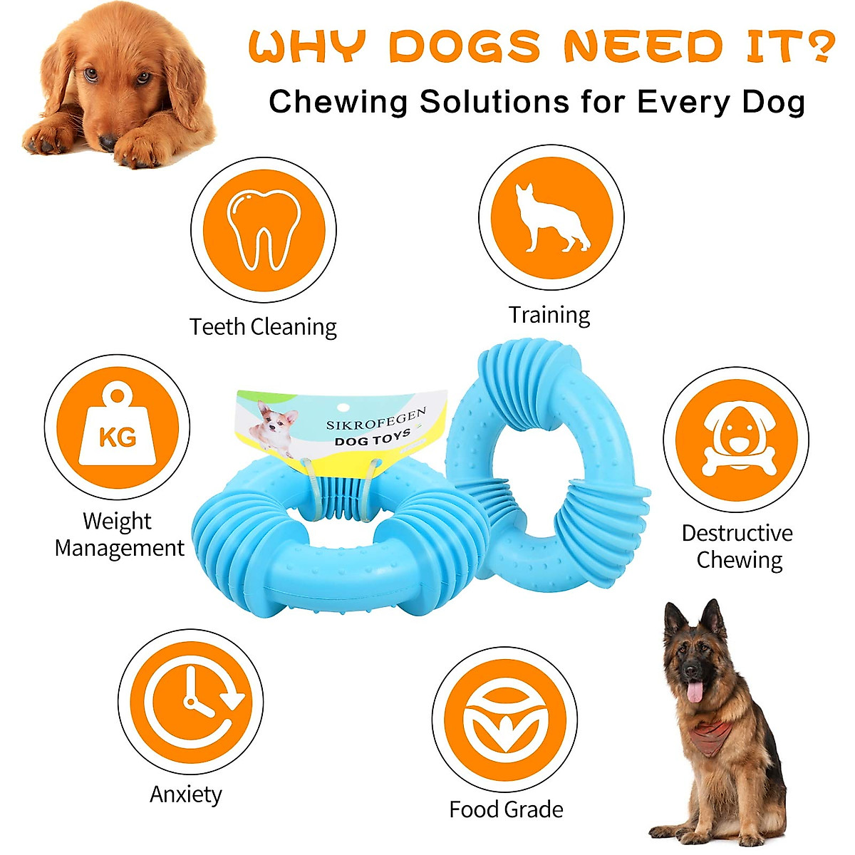 SIKROFEGEN Dog Chew Toy for Aggressive Chewers Medium and Large Breed, Freezable Dog Chew Toys for Teething Dogs, Ultra-Tough Natural Rubber Nearly Indestructible Donut Dog Toy, Dog Chew Ring Toys