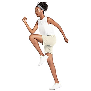 BALEAF Women's 7" Athletic Long Shorts High Waisted Running Bermuda Shorts with Pockets Khaki Medium