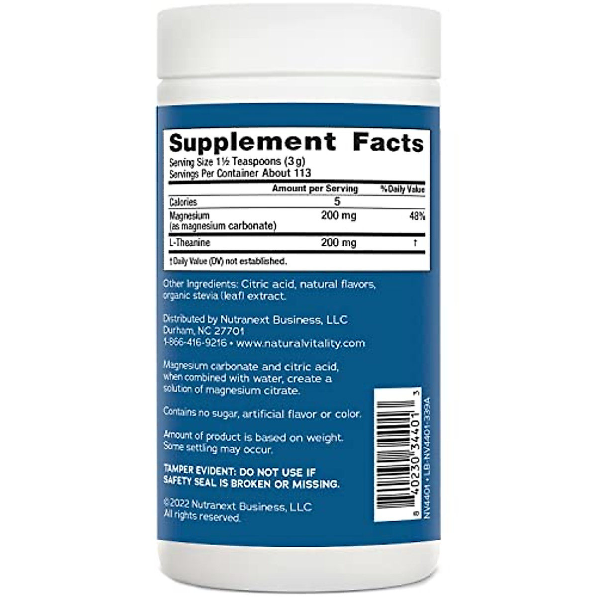 Natural Vitality Calm Mind, Magnesium Citrate + L-Theanine Powder, Supports a Healthy Response to Stress, Gluten Free & Vegetarian, Honey Chamomile, 12 Oz