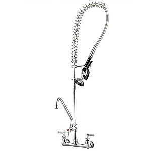 Aquaterior 44" Height Wall Mount Commercial Kitchen Pre Rinse Faucet Restaurant Sink Sprayer Faucets with Add-on Riser 12Inch Rotatable Spout CUPC NSF CEC