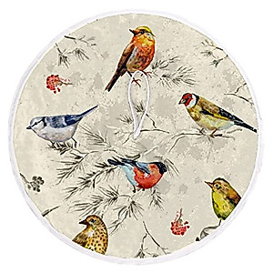 cfpolar Retro Cardinal Floral Tree Kitchen Hanging Towels Absorbent Soft Vintage Bird Hand Towels with Hanging Loops for Laundry Room Bathroom Kitchen Hotel, for Woman