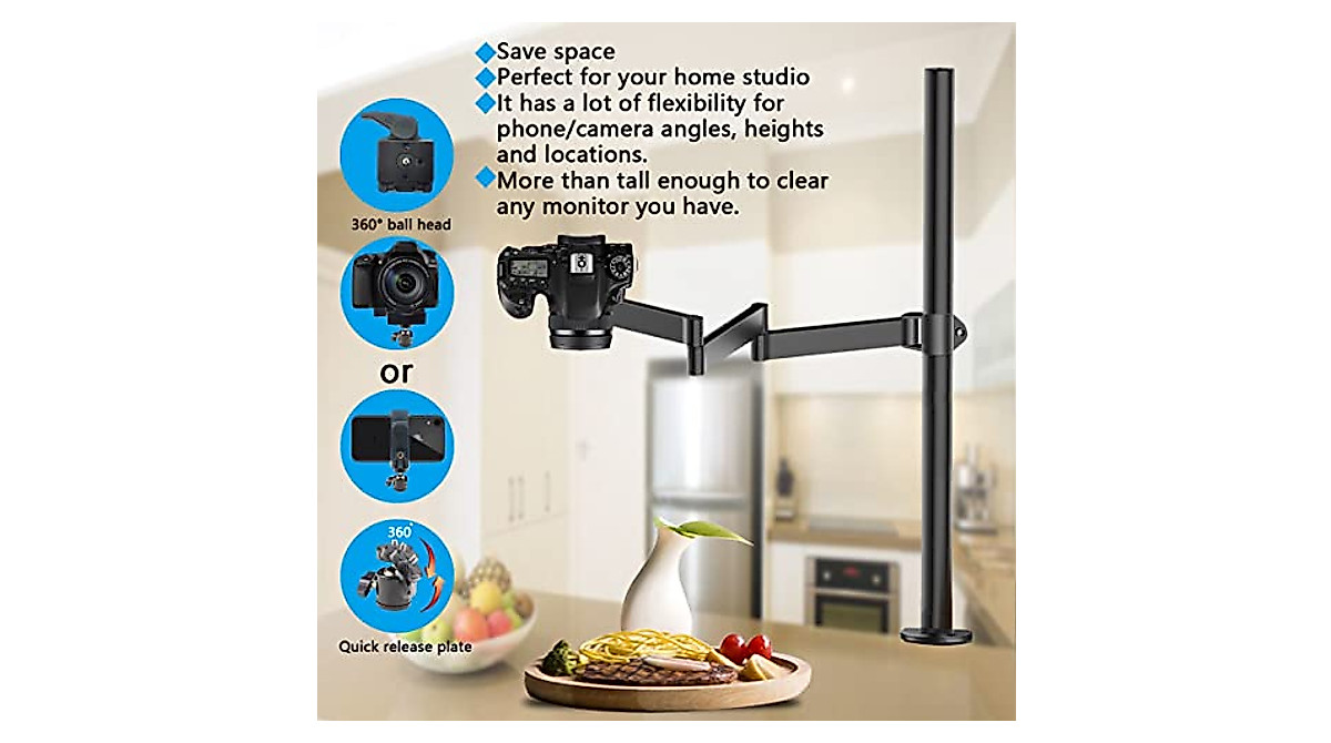 Heavy Desktop Overhead Camera Mount with Adjustable Flex Arm and 360 ...