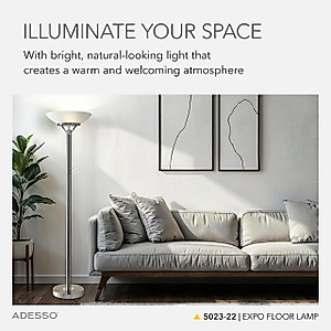 Adesso 5023-22 Expo 300W Torchiere, 71.5 in, 2 x 150W Incandescent/LED, Brushed Steel/Chrome Finish, 1 Floor Lamp